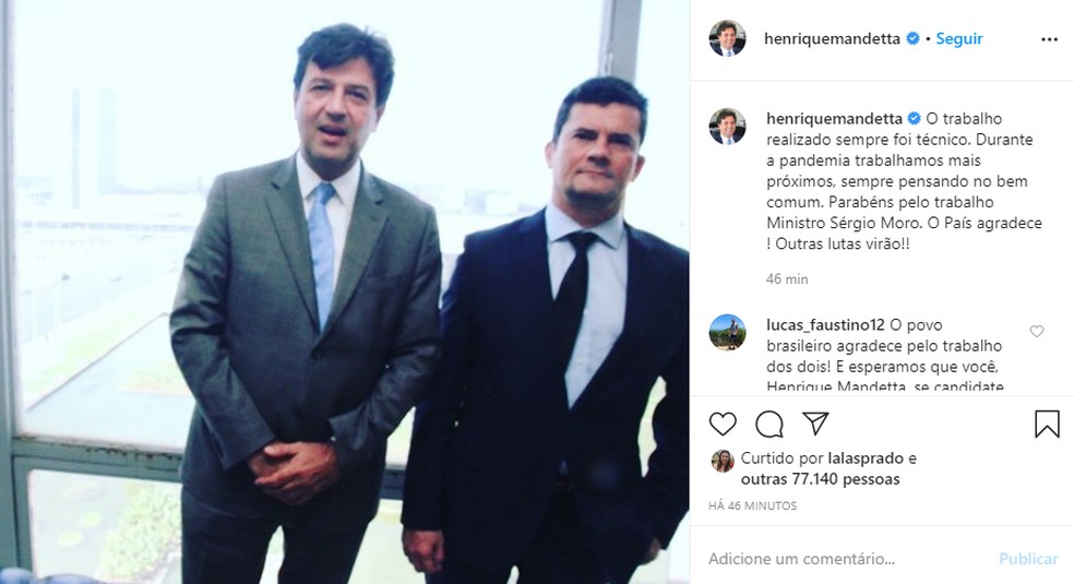 Demitido há uma semana, Mandetta posta foto ao lado de Moro e manda ...