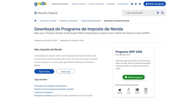 Receita libera programa do IRPF 2026; veja onde baixar