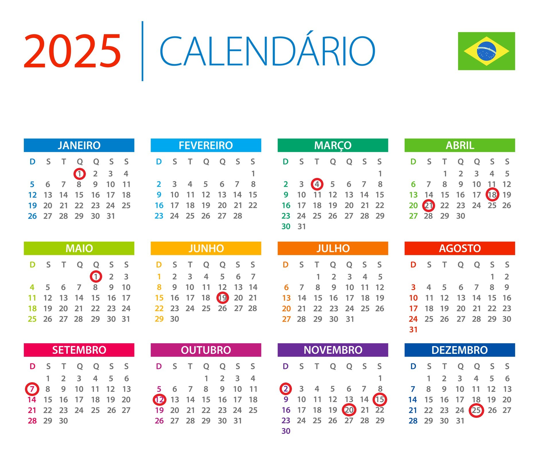 Calendário de feriados 2025
