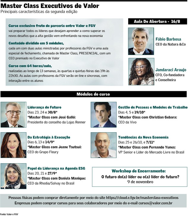 Vai começar a nova edição do curso Master Class Executivos de Valor